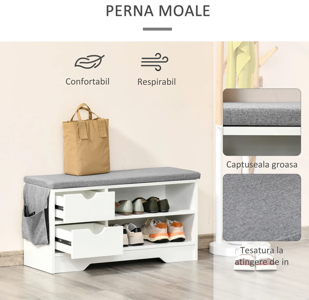 Banchetă Pantofar Compactă HOMCOM, Bancă Depozitare din Lemn pentru 4 ...