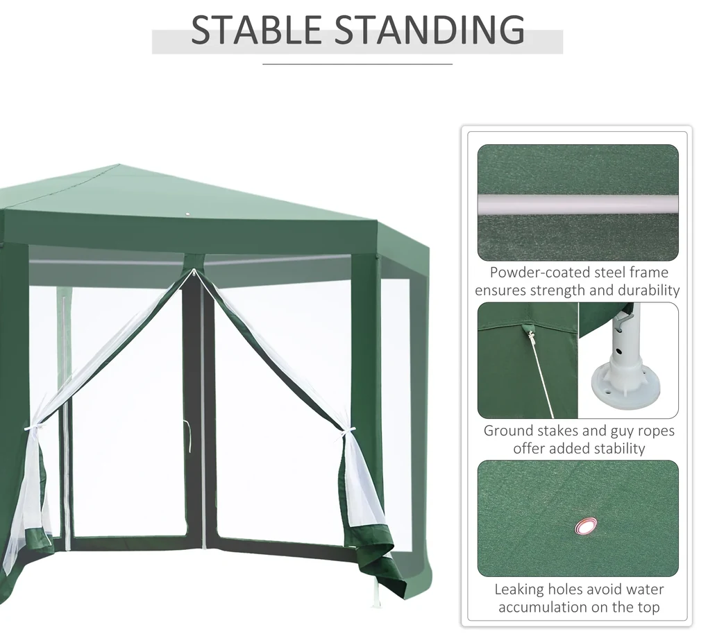 Outsunny Foisor Hexagonal cu Plasa de Tantari in Fier si Poliestere ...