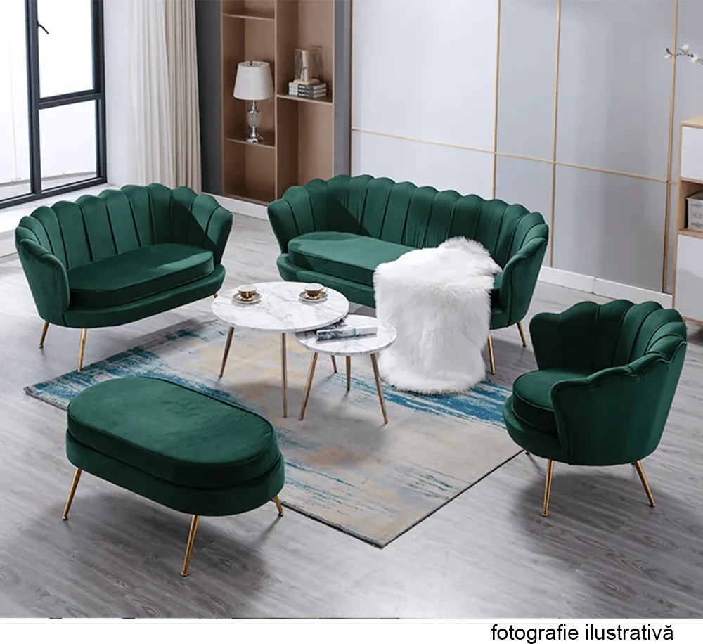 Fotoliu în stil Art-deco, catifea Velvet smarald/crom auriu, NOBLIN | BIANO