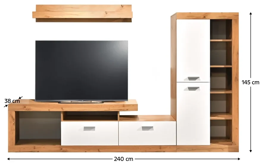Camera de zi living , pal alb stejar wotan, 240 cm lungime, rafturi ...