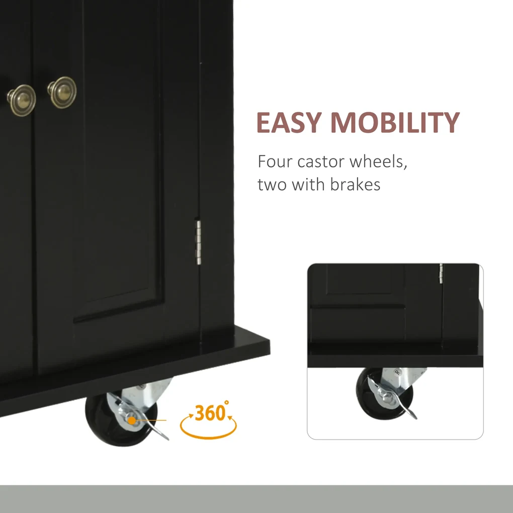 HOMCOM Insula de bucatarie pe roti, carucior rulant cu blat din lemn de ...