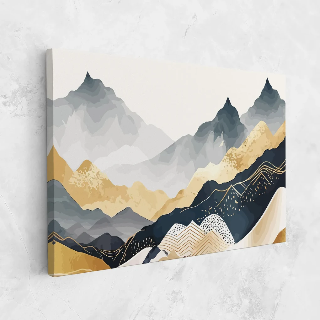 Tablou Canvas, 30x40cm, Dormitor si Living, Peisaje, Munti, Blue Gold ...