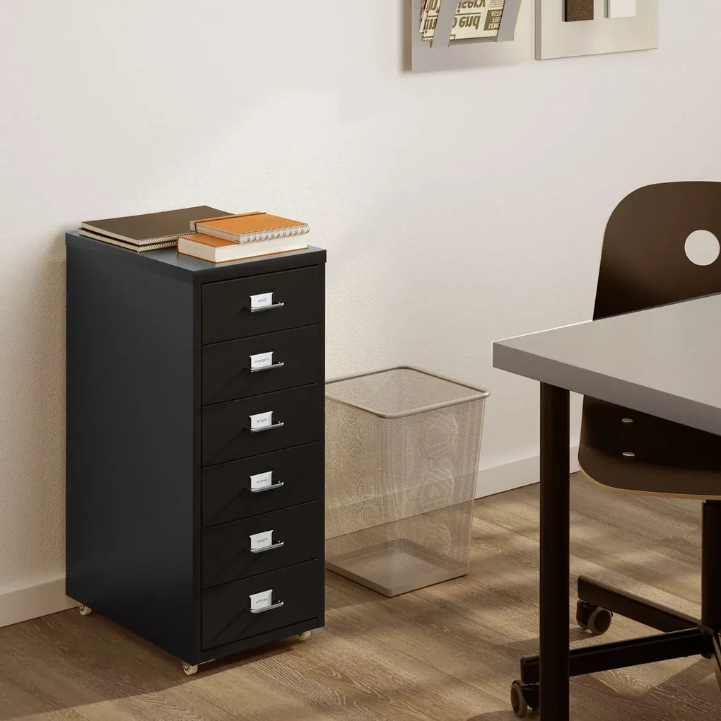 Comoda birou rollbox, cu 6 sertare, Metal, Negru 28x43x69 cm | BIANO