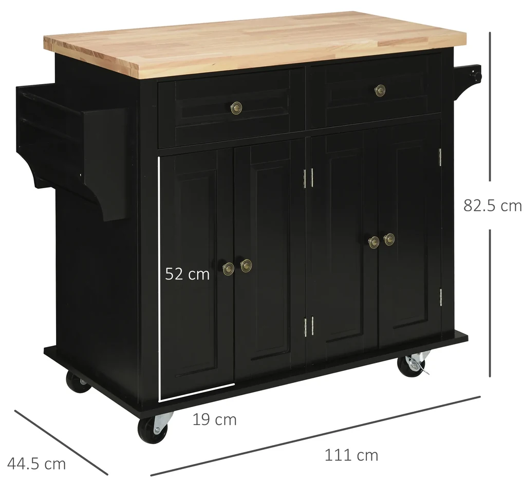 HOMCOM Insula de bucatarie pe roti, carucior rulant cu blat din lemn de ...