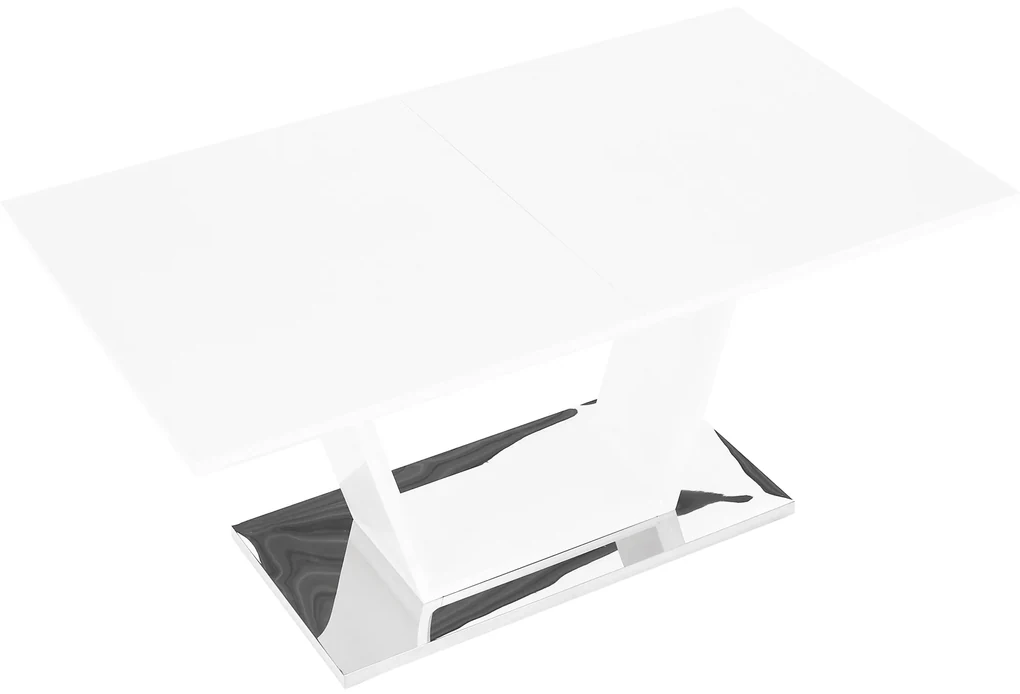 Masă dining, pliabilă, alb luciu extra ridicat / oţel, 160-220x90 cm ...