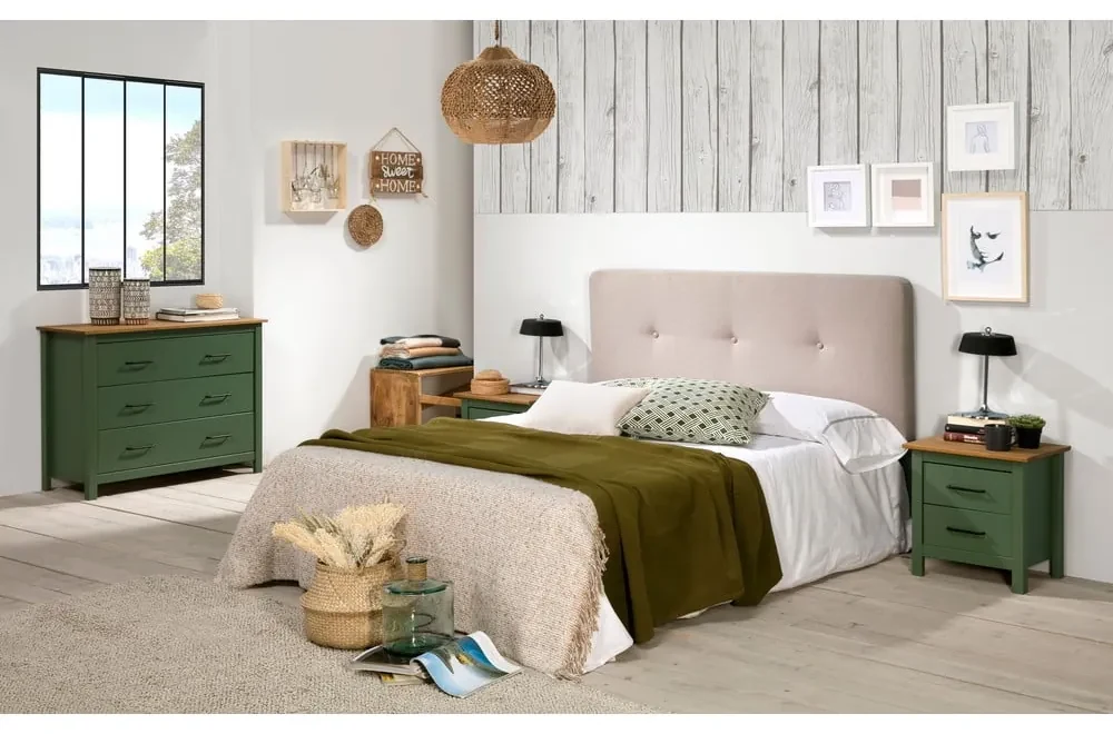 Comodă din lemn cu 3 sertare Marckeric Miranda, verde | BIANO