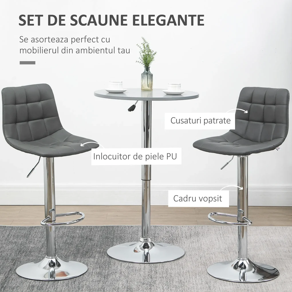HOMCOM Set de 2 Scaune de Bar cu Spătar, Pivotante la 360° cu Suport ...