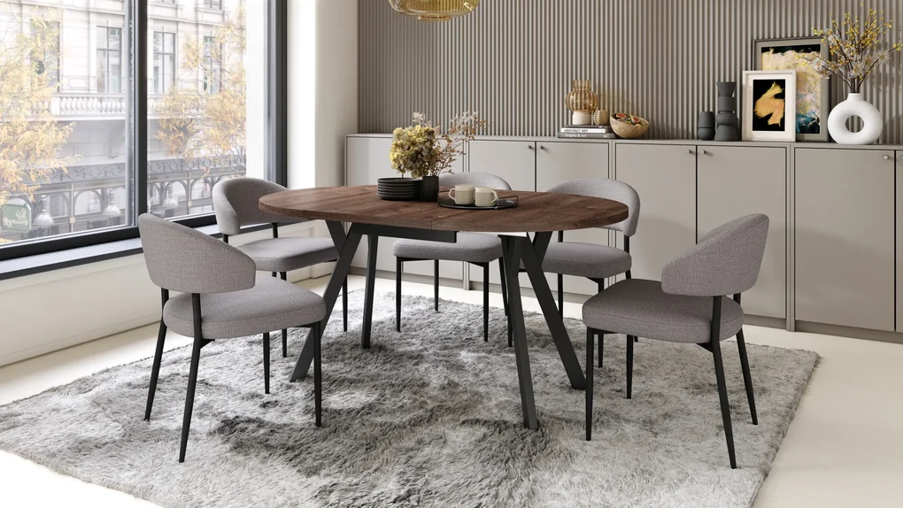 Mazzoni ALDO Stejar Maro/picioare negre - MASĂ ROTUNDĂ EXTENSIBILĂ CU ...