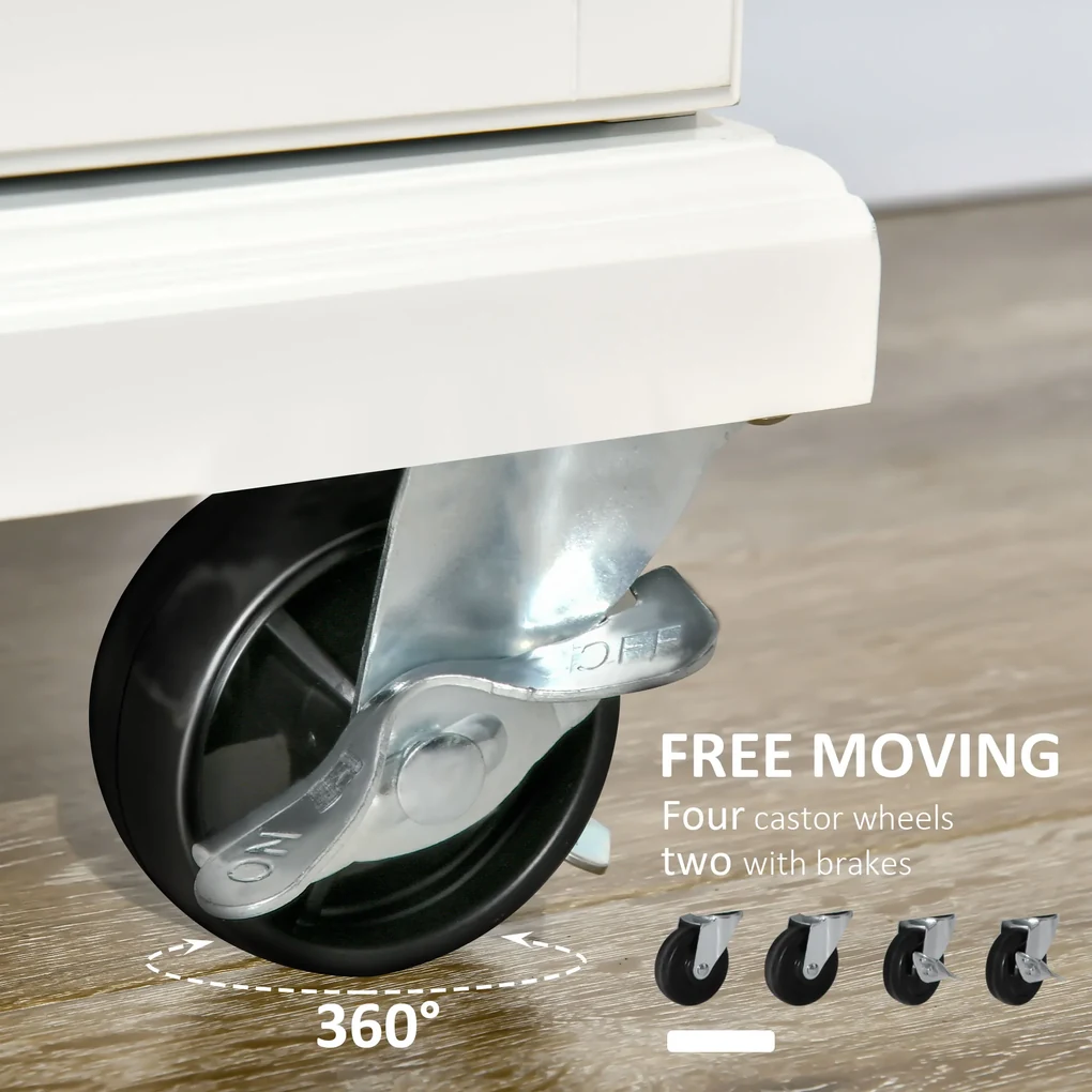 Carucior de bucatarie, dulap 4 roti 360°, sertar, 2 panouri laterale ...