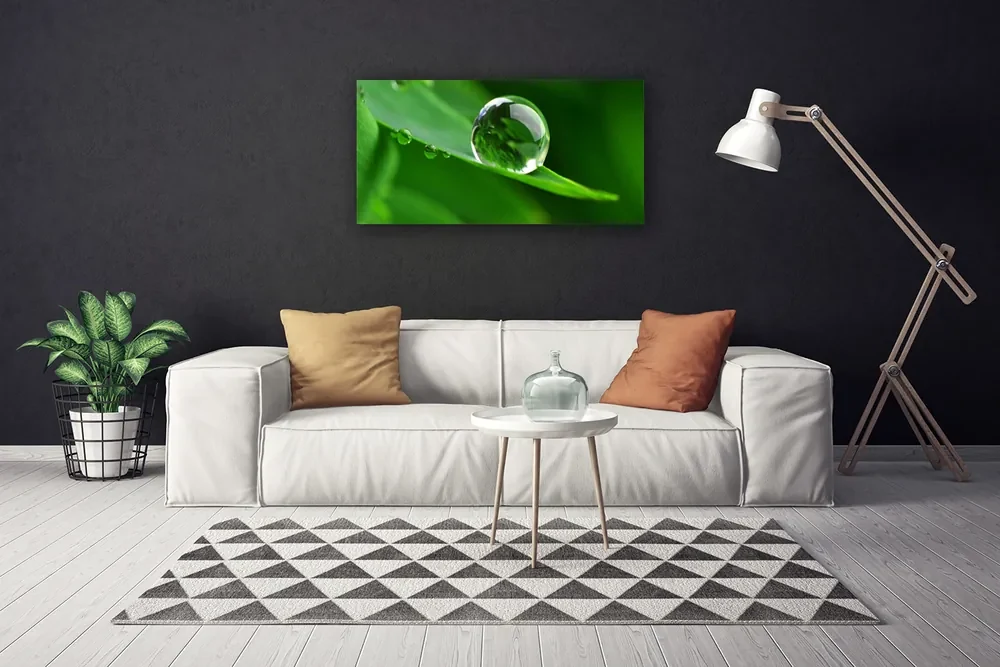 Tablou pe panza canvas Frunze de apă Picături Floral Verde | BIANO