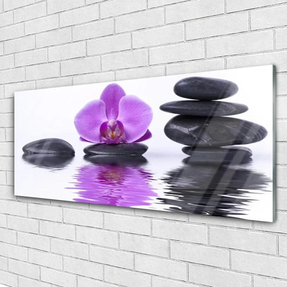 Tablou pe sticla Pietrele de flori Arta Roz Gri | BIANO