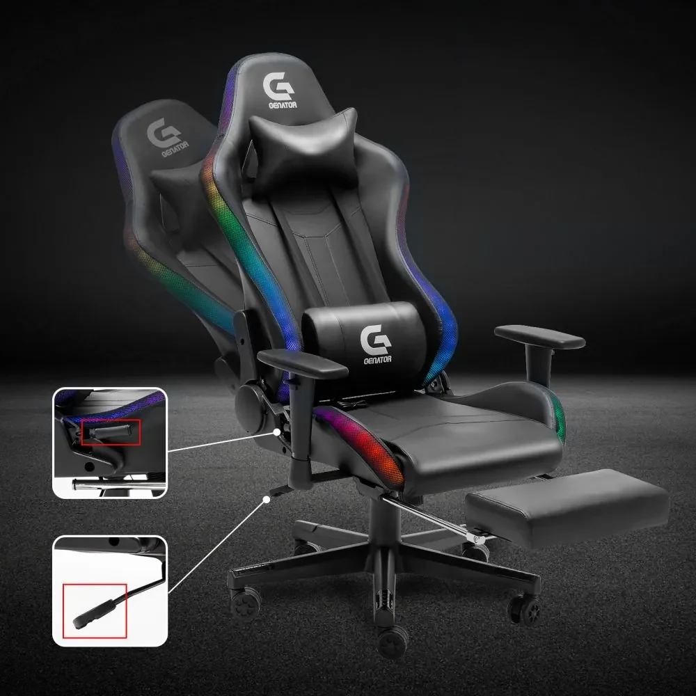 Scaun gaming, sistem iluminare bandă LED RGB, boxe bluetooth, masaj în ...