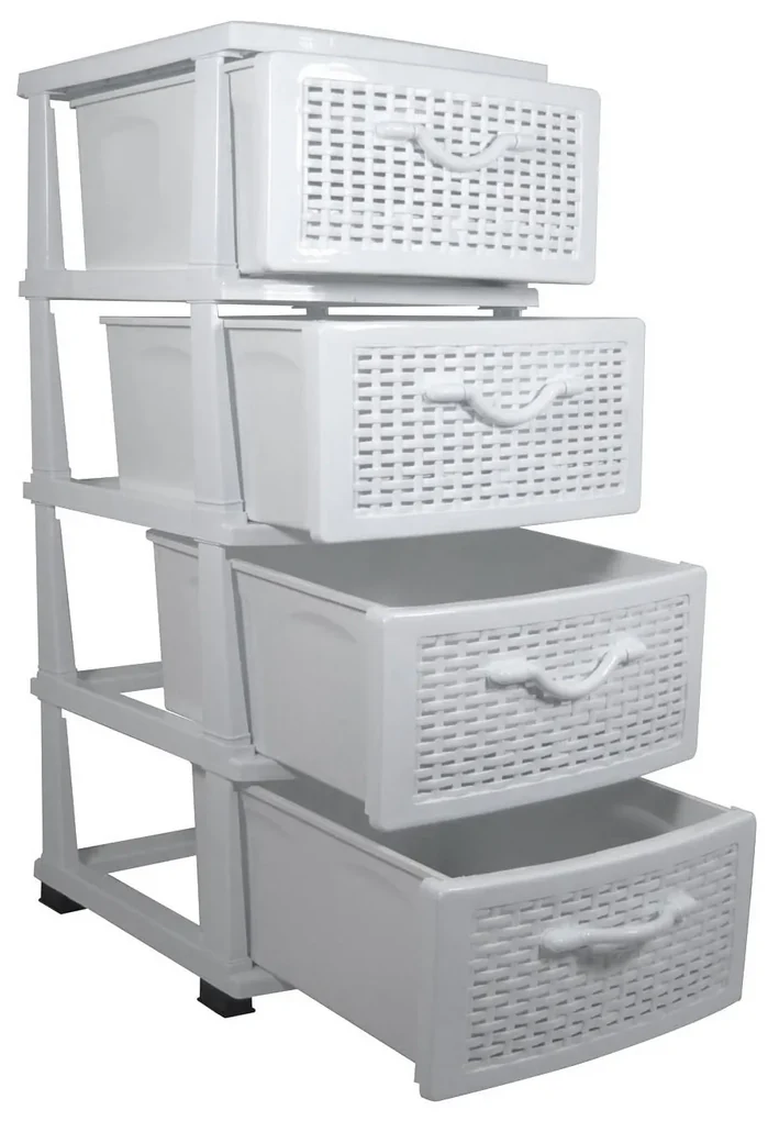 Comoda alba din plastic cu 4 sertare, 44x36x90 cm | BIANO