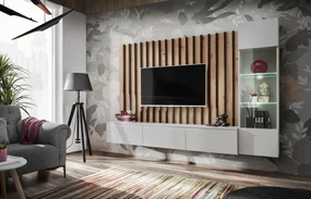 Set mobila living, suspendata, prindere perete, cu riflaj inclus, usi ...