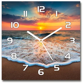 Ceas din sticlă pătrat Apus de soare peste mare | BIANO