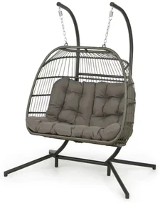 Fotoliu leagan dublu, suspendat, cu perne moi, rezistente la UV, împletitură tip răchită ...
