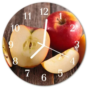 Ceas de perete din sticla rotund Apple a consumului de fructe roșii | BIANO