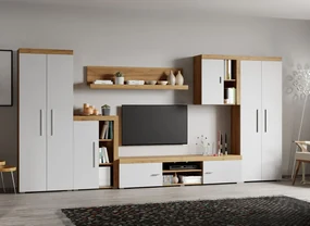 Set Mobilier Living Alb cu Stejar Auriu Sam-C14 | BIANO