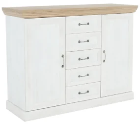 Comoda, 2 usi cu 5 sertare, pin nordic stejar salbatic, ROYAL K2D | BIANO