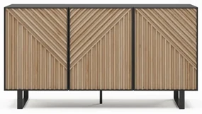 Comodă neagră/în culoare naturală cu aspect de lemn de stejar 151x80x40 ...