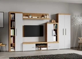 Set Mobilier Living Alb cu Stejar Auriu Sam-C19 | BIANO
