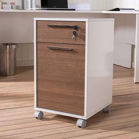 Comoda birou rollbox, cu sertar si usa, PAL Alb/Nuc, 40x42x64 cm | BIANO